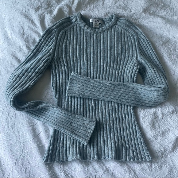 Celine | Sweaters | Celine 0 Cashmere Light Blue Melange Knit Crewneck ...